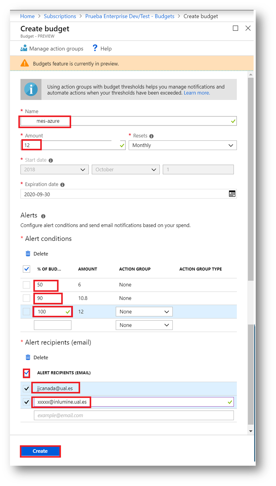 Azure Tips. Añadir alertas de consumo (budgets) en Azure